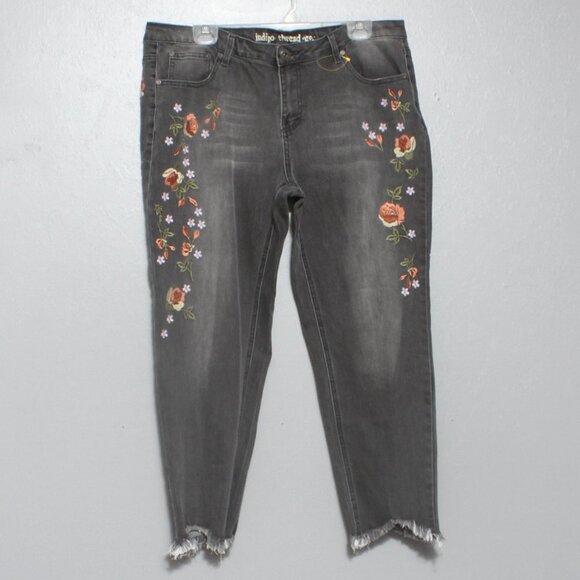 Indigo Thread Co | Jeans | Indigo Thread Co Gray Floral Embroidered Raw ...